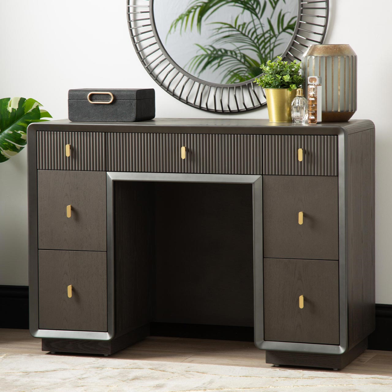 The Smoke Grey Elm 7 Drawer Dressing Table – Deccori Home