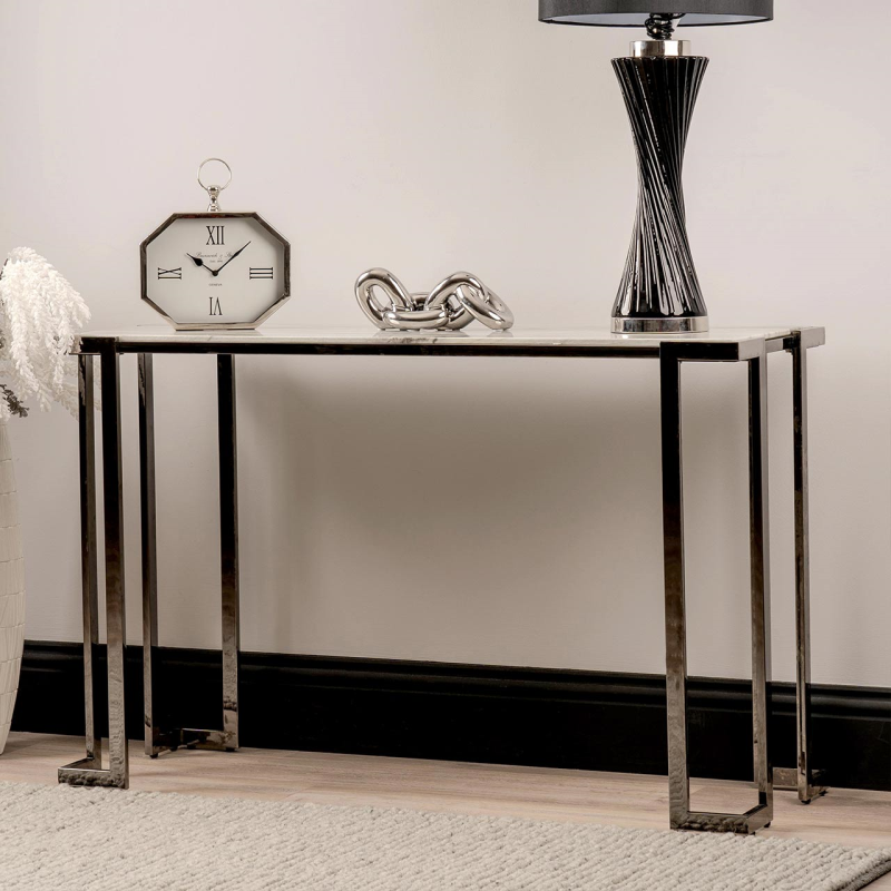 The Aamari Grey Gunmetal Console Table – Deccori Home