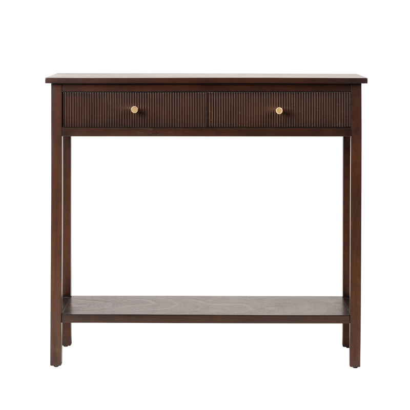 Walnut Brown 2 Drawer Console Table with Gold Handles – Deccori Home